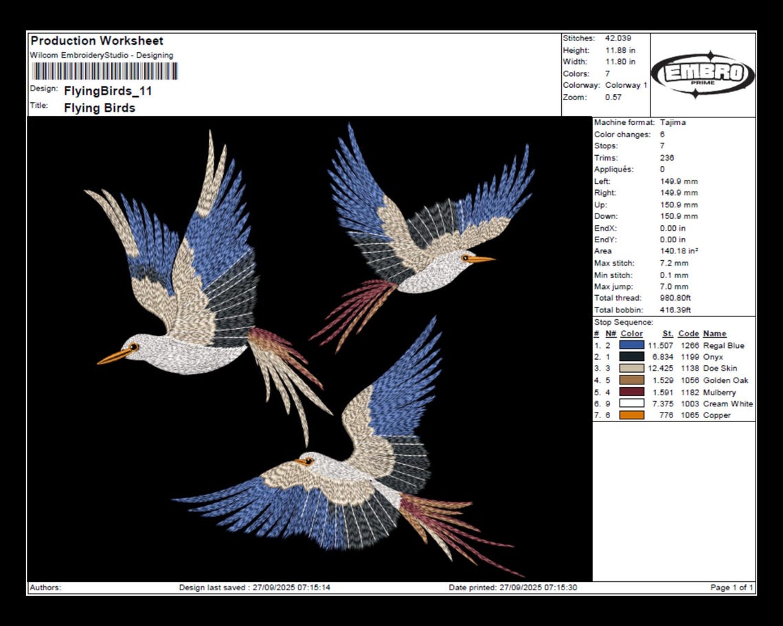 Flying Birds Embroidery Design | Elegant Heron Crane Digital Pattern ...