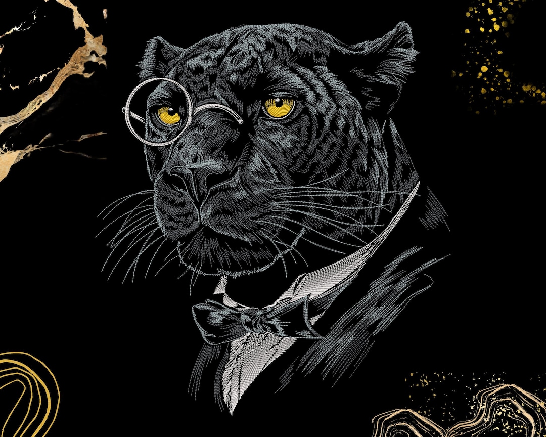 Panther Monocle Embroidery | Elegant Animal Portrait | Shirt & Jacket ...