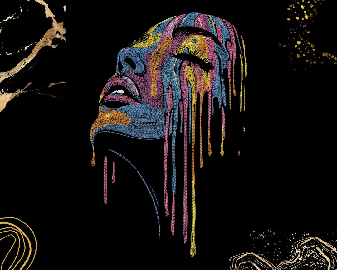 Melting Face Art Embroidery | Digital Embroidery Design | for Black ...
