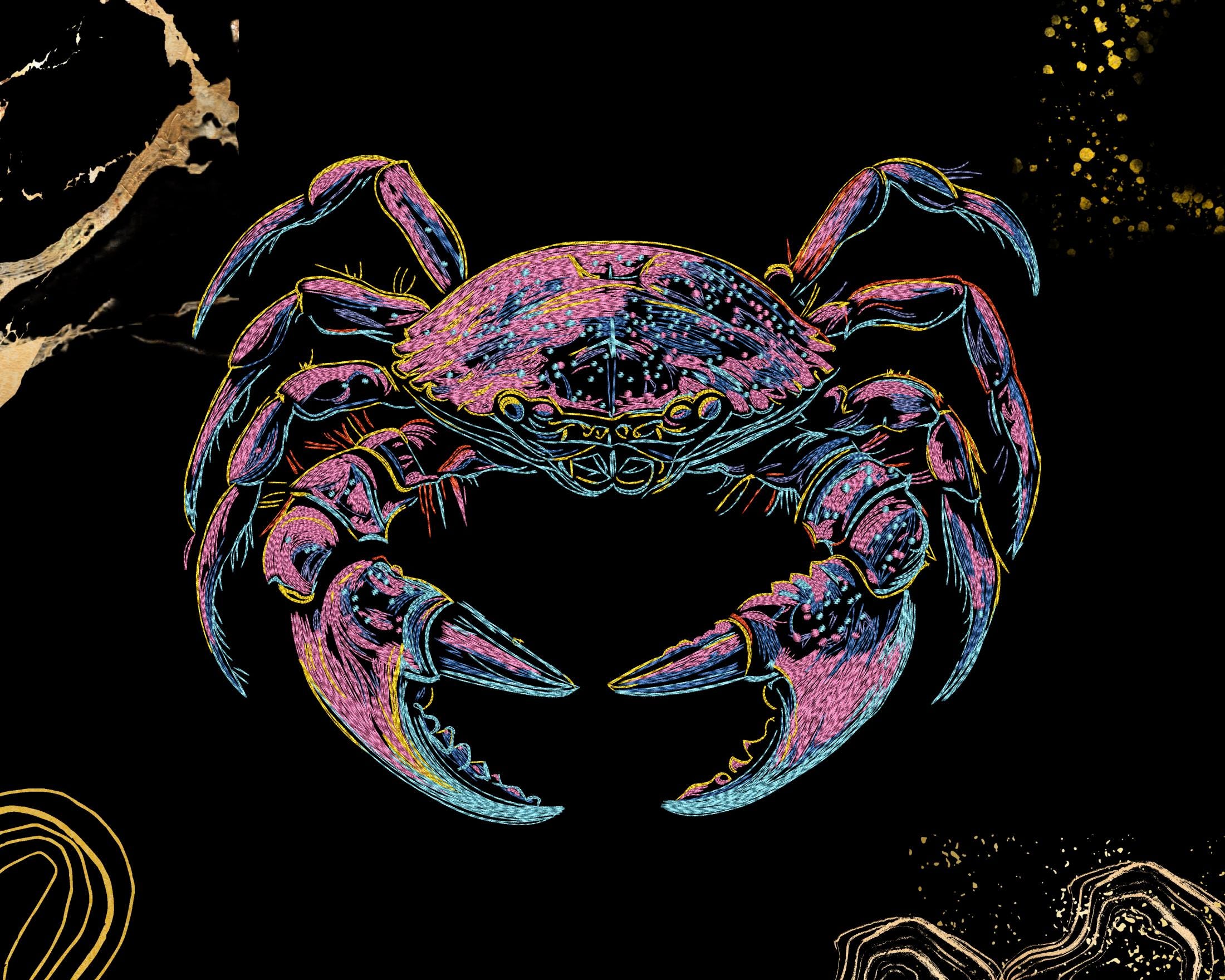 Colorful Crab Embroidery | Nautical Theme Digital Design | for Ocean ...