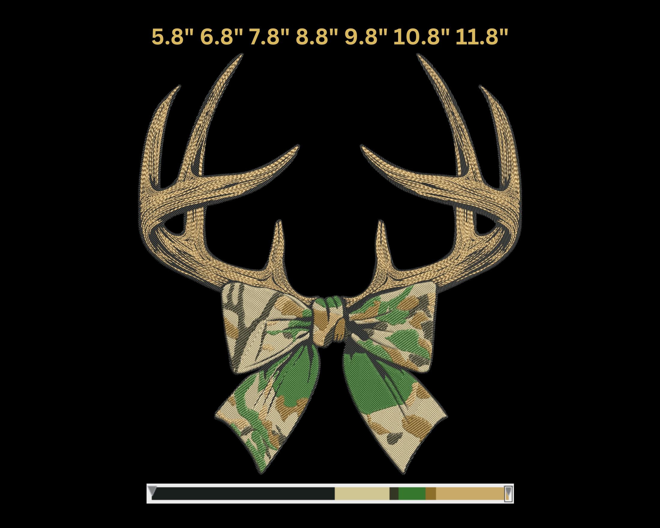 Deer Antlers With Camo Bow Embroidery Design | Hunting Rustic Theme ...