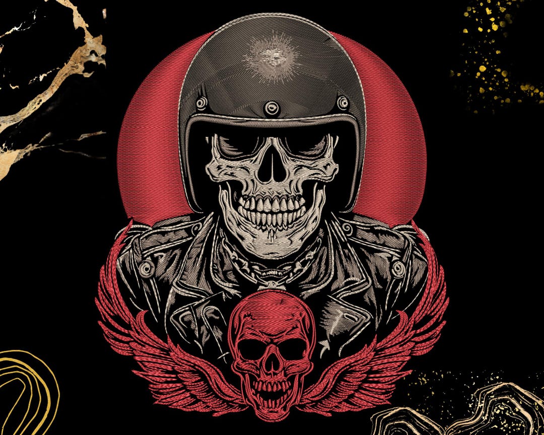 Skull Biker Embroidery | Gothic Motorcycle Design | Jackets & Patches ...
