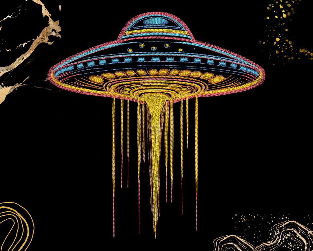 UFO Embroidery Design | Neon Alien Invasion Theme | Perfect for Sci-fi ...
