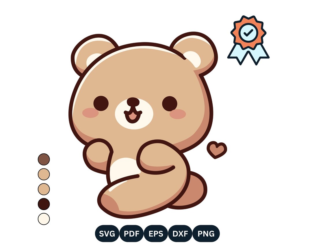 Kawaii Bear Clipart SVG PNG Cute Running Bear Design for T-shirts ...