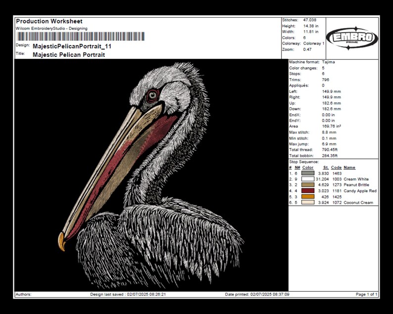 Pelican Embroidery Design | Majestic Bird Portrait | Machine Embroidery ...