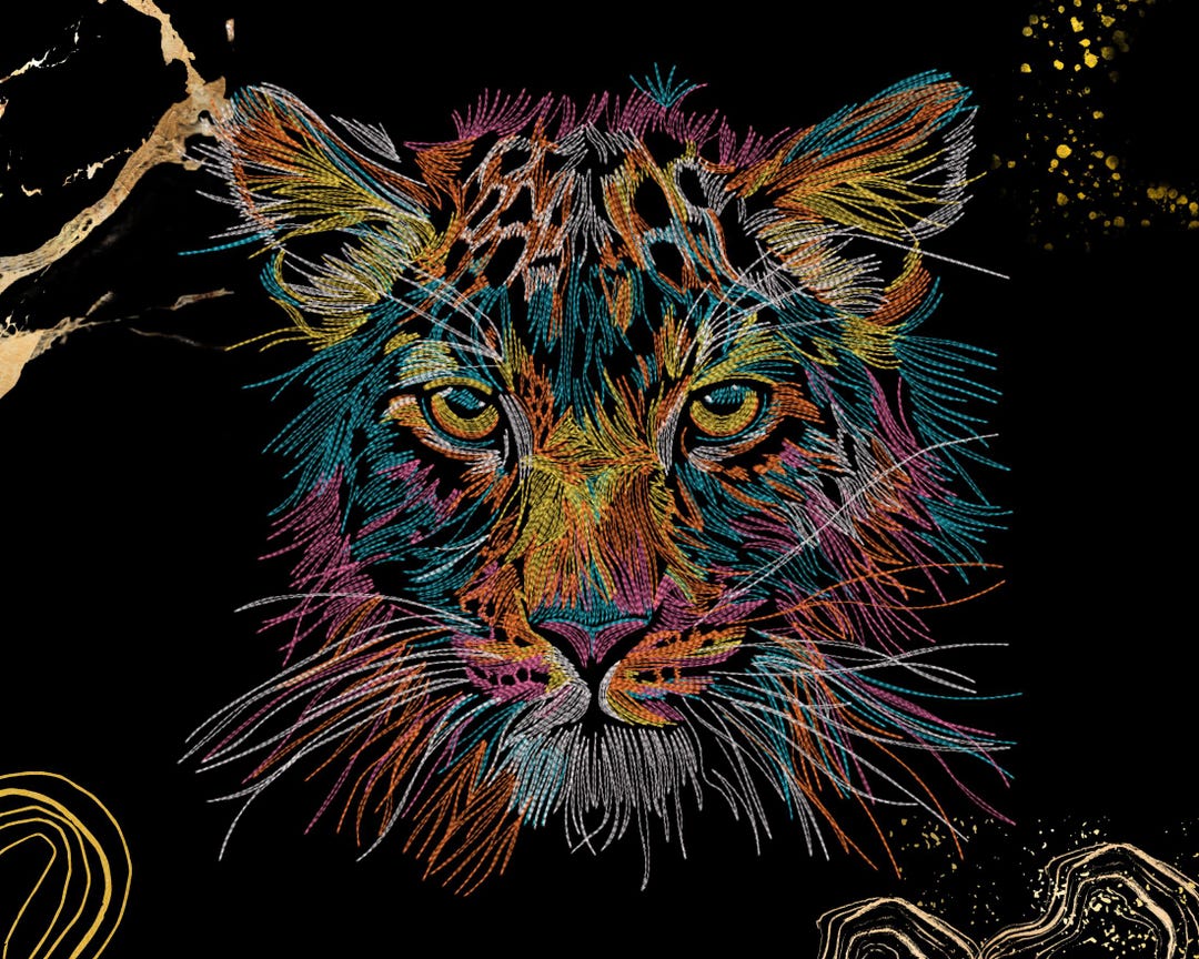 Colorful Leopard Embroidery Design - Vibrant Big Cat Digital Art ...