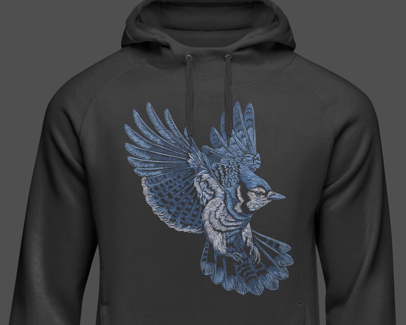 Flying Blue Jay Embroidery Design | Bird Art Pattern | Clothing & Home ...