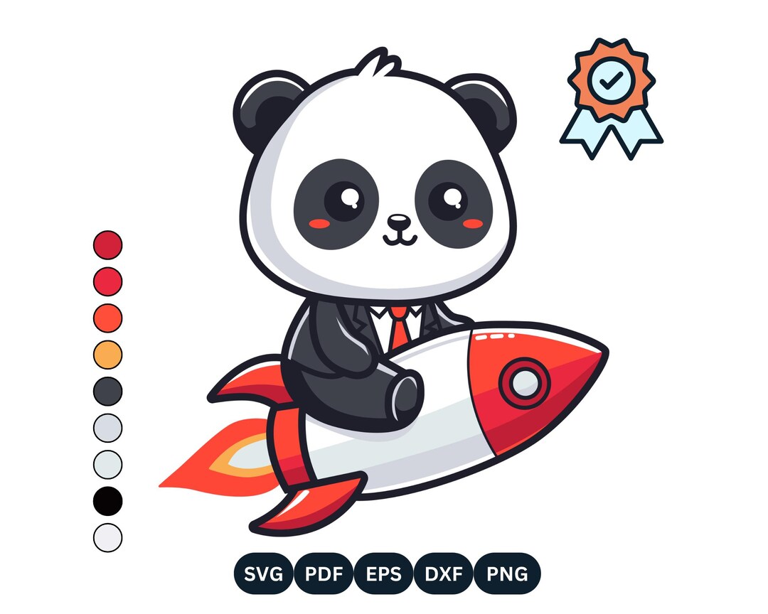 Cute Panda Riding Rocket Clipart Kawaii Animal Illustration for Kids ...