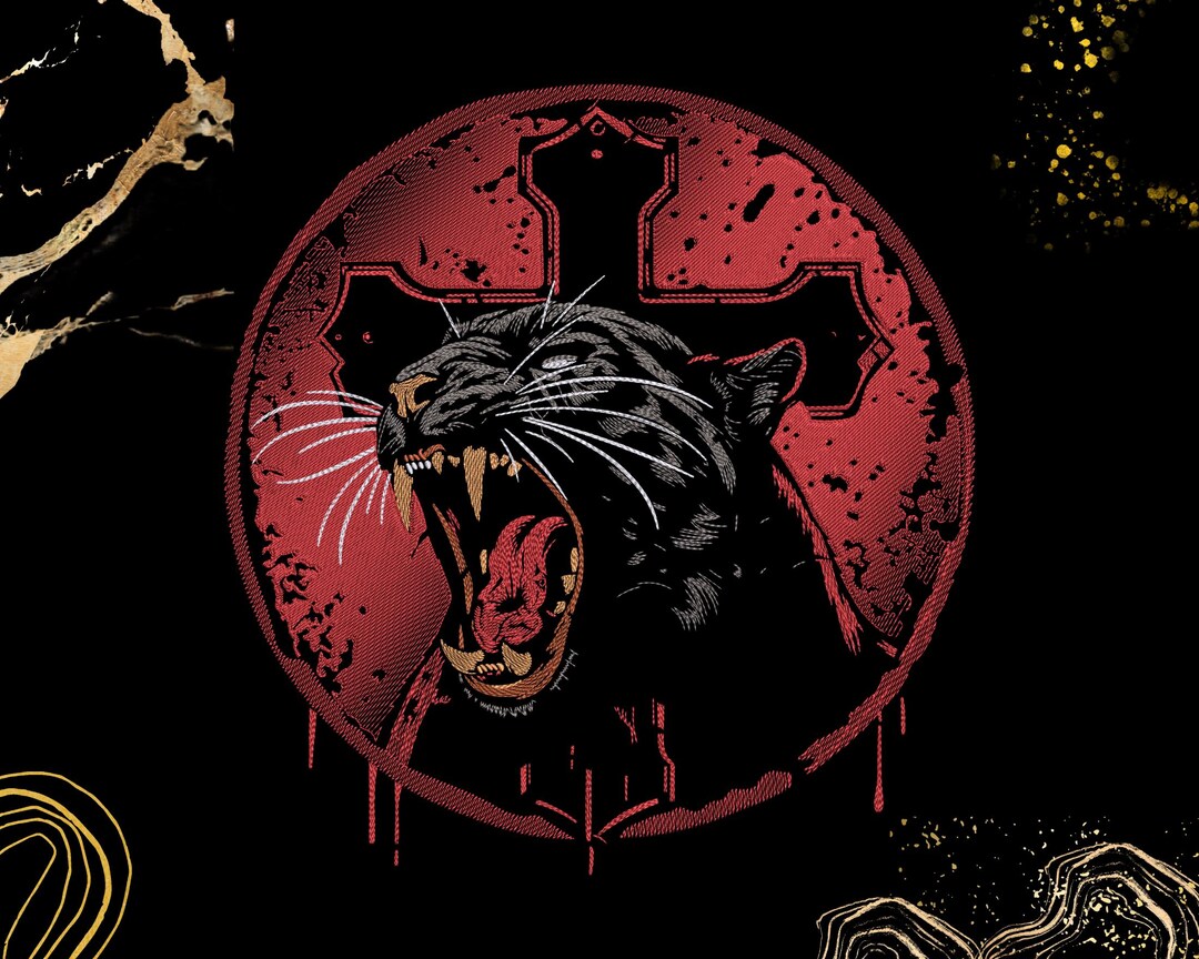 Panther Embroidery Design | Gothic Cross and Wild Roar | Digital ...