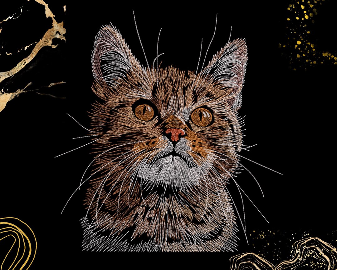 Realistic Cat Embroidery Design | Detailed Feline Portrait for Sewing ...