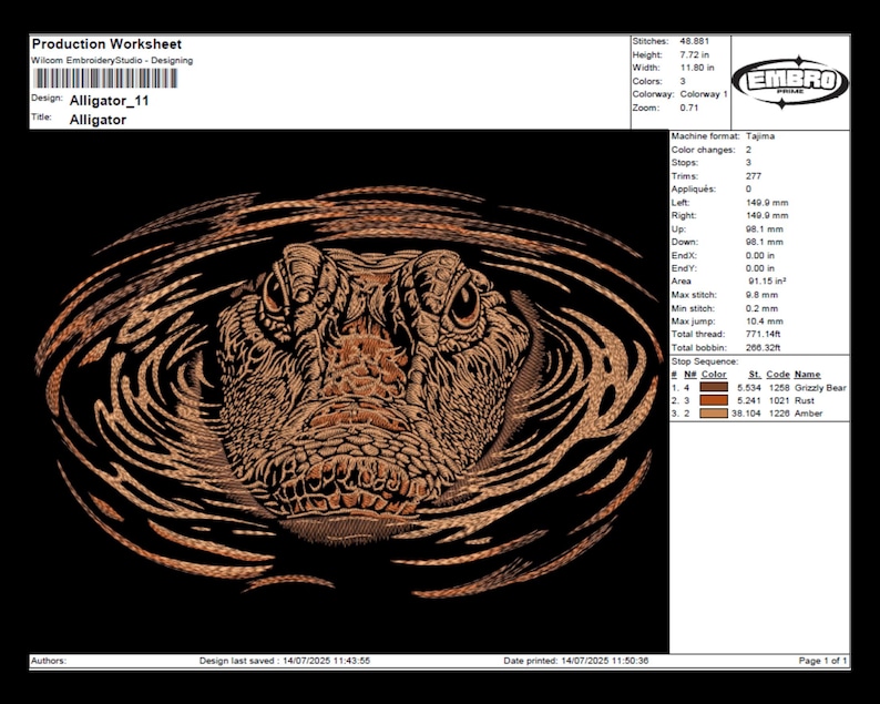 Alligator Embroidery Design | Swamp Wildlife Theme | for Dark Shirt ...