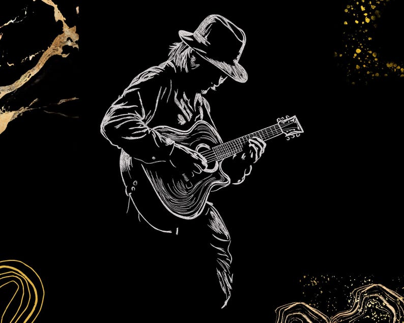 Guitarist Silhouette Embroidery Design | Line Art Musician Theme ...