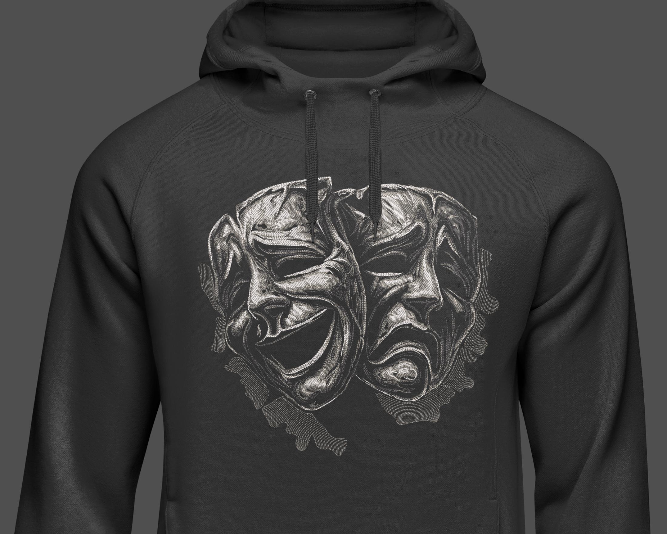 Comedy Tragedy Masks Embroidery Design | Gothic Theater Art | Drama and ...