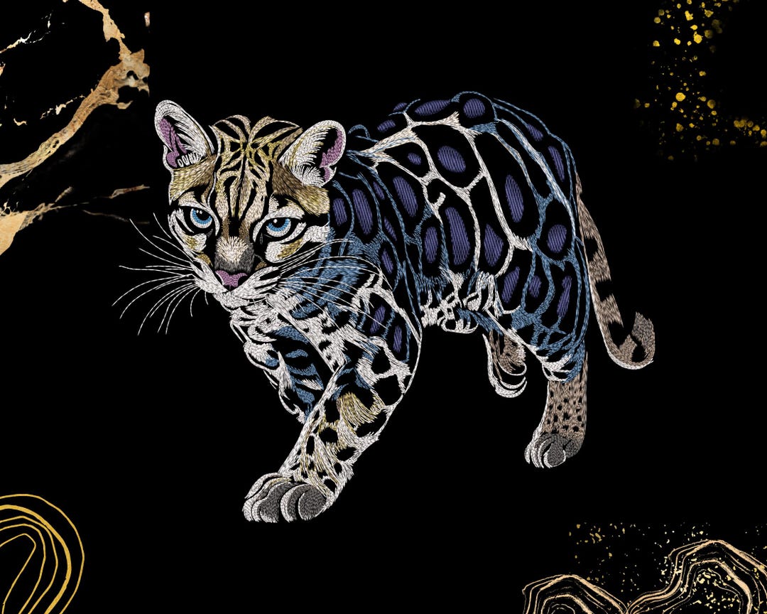 Ocelot Embroidery Design | Bold Wild Cat Theme | Jungle Animal Decor ...