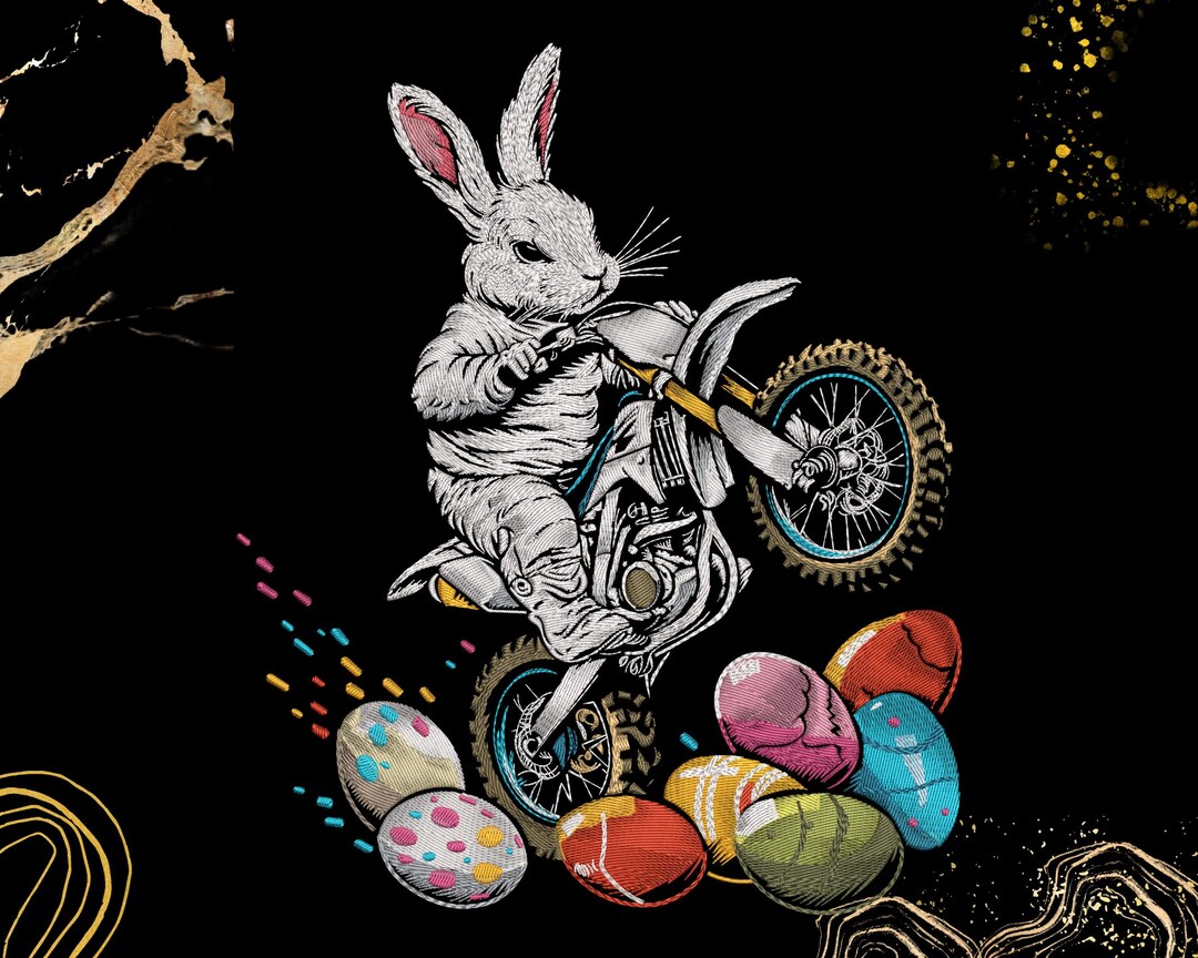 Easter Bunny Dirt Bike Embroidery Design | Motocross Rabbit Theme ...