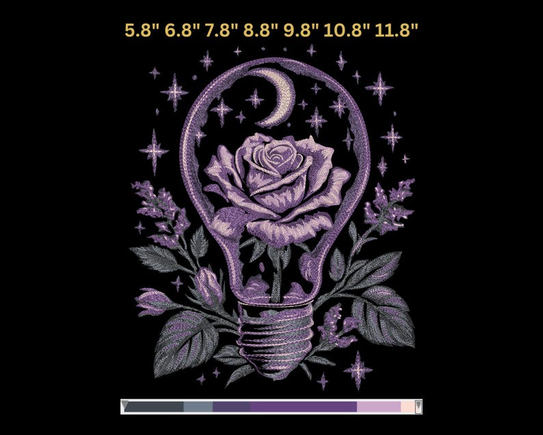 Rose in Light Bulb Embroidery Design | Celestial Moon, Stars Floral Art ...