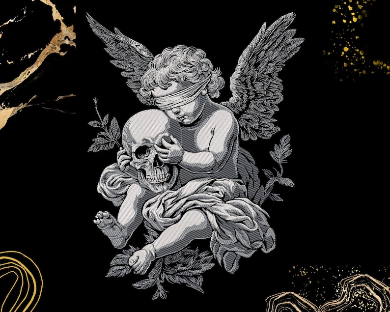 Gothic Angel Embroidery Design | Dark Angel With Skull Art | Gothic and ...