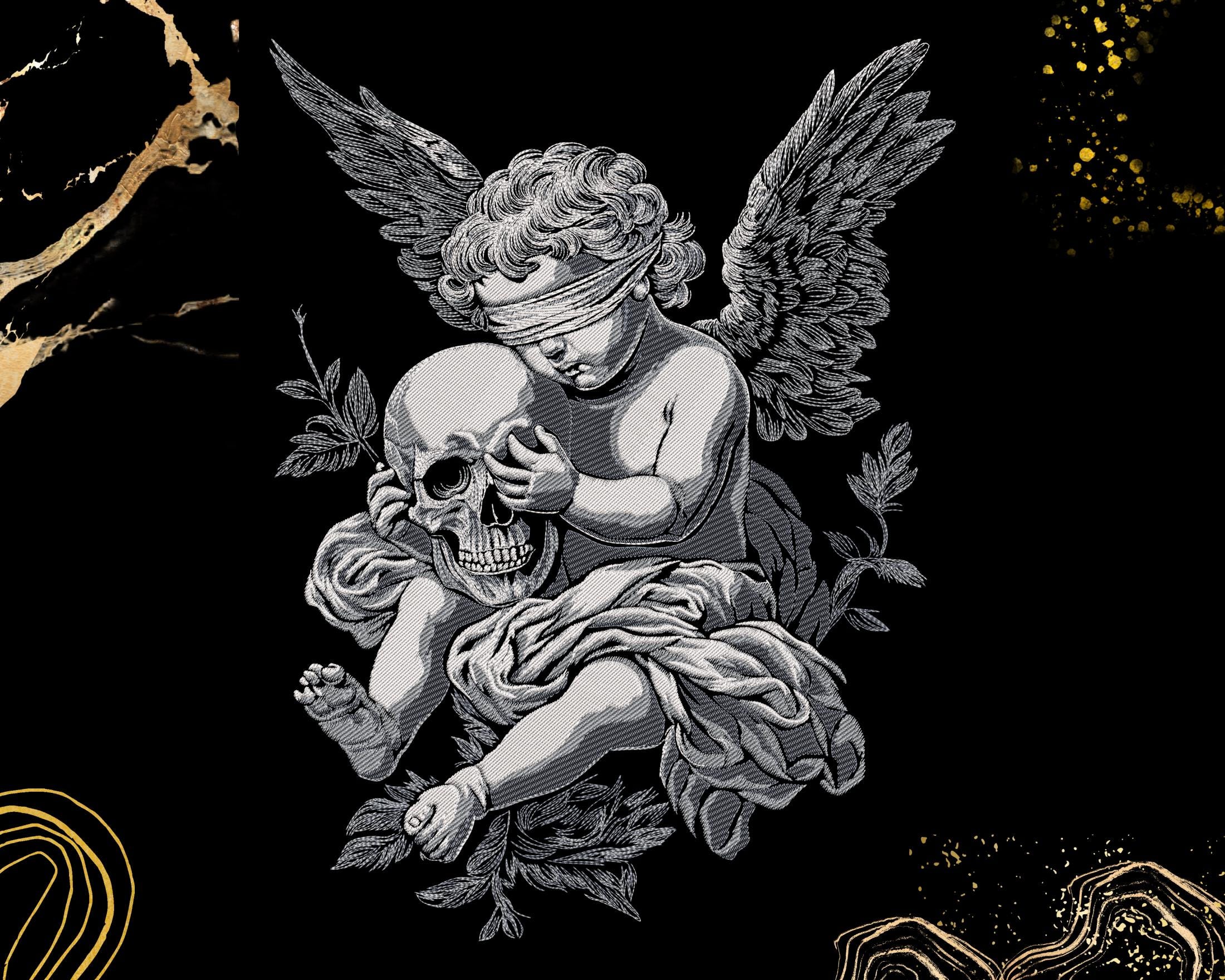 Gothic Angel Embroidery Design | Dark Angel With Skull Art | Gothic and ...