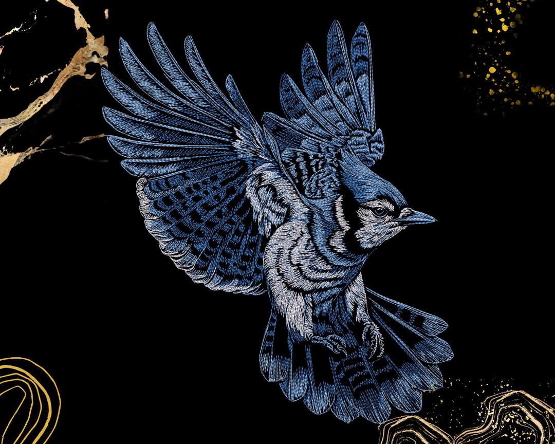 Flying Blue Jay Embroidery Design | Bird Art Pattern | Clothing & Home ...
