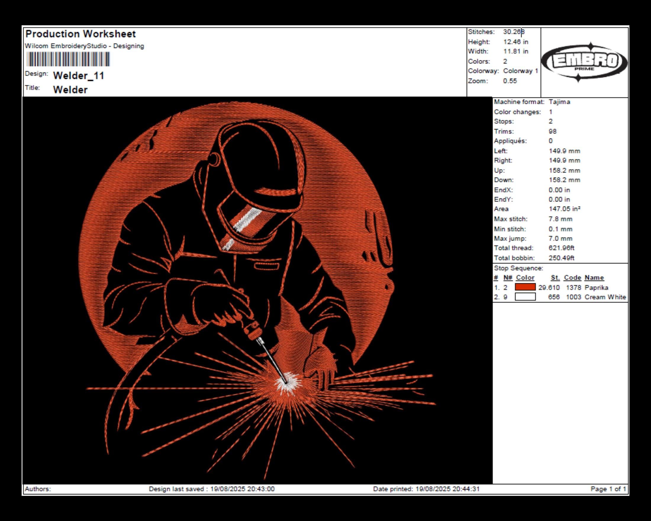 Welder Embroidery Design | Industrial Worker Theme | for Jackets Hats ...