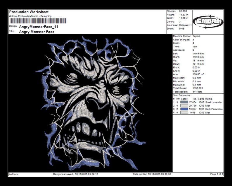 Angry Monster Face Embroidery Design | Horror Cracked Wall Theme ...