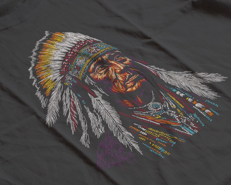 Native American Chief Portrait Embroidery Design | Tribal Headdress Art ...
