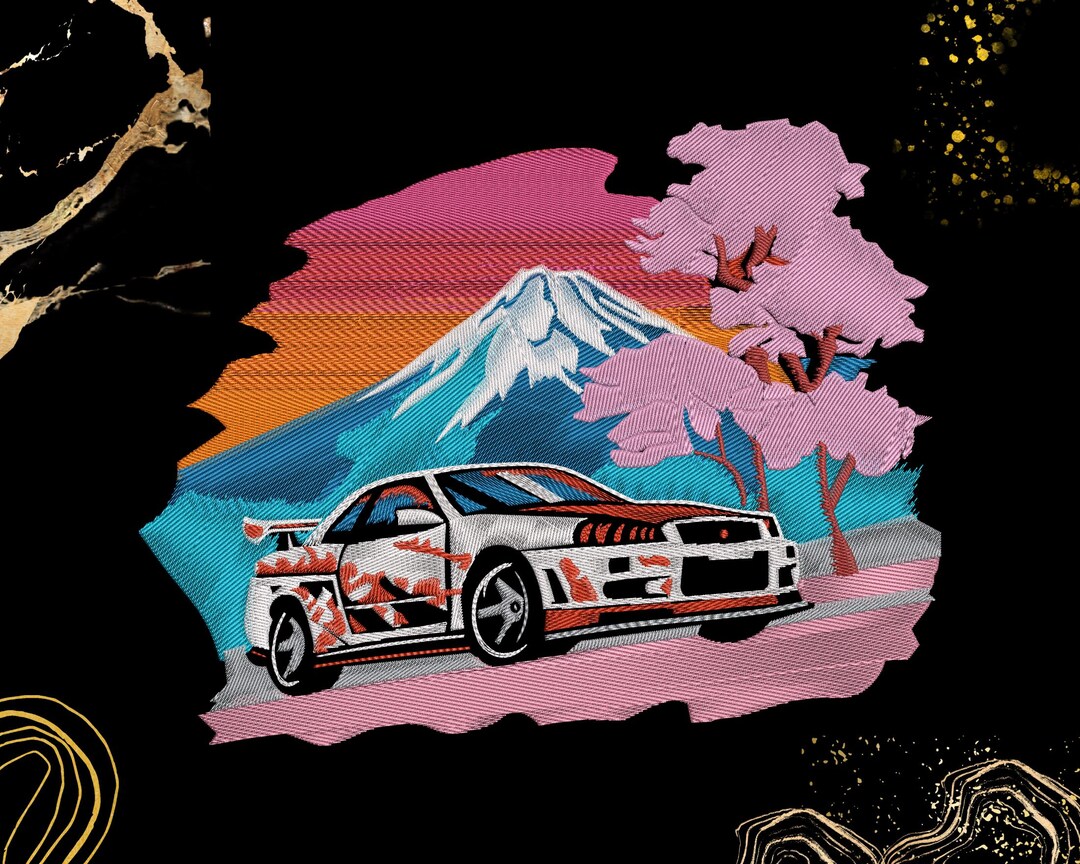 JDM Drift Car Embroidery Design | Japanese Racing Sakura Fuji | Machine ...