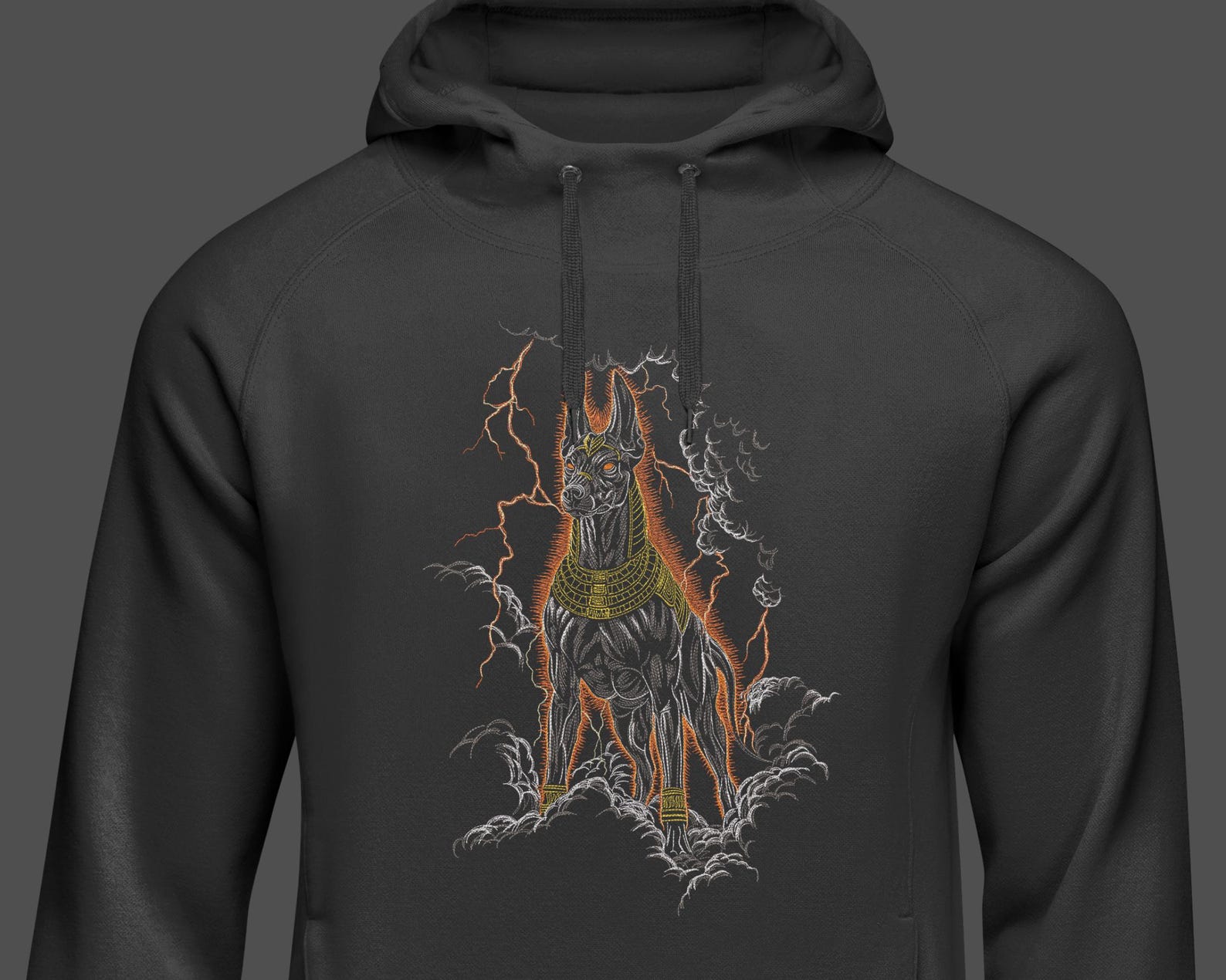 Anubis Jackal Embroidery Design | Egyptian God Lightning Art | Gothic ...