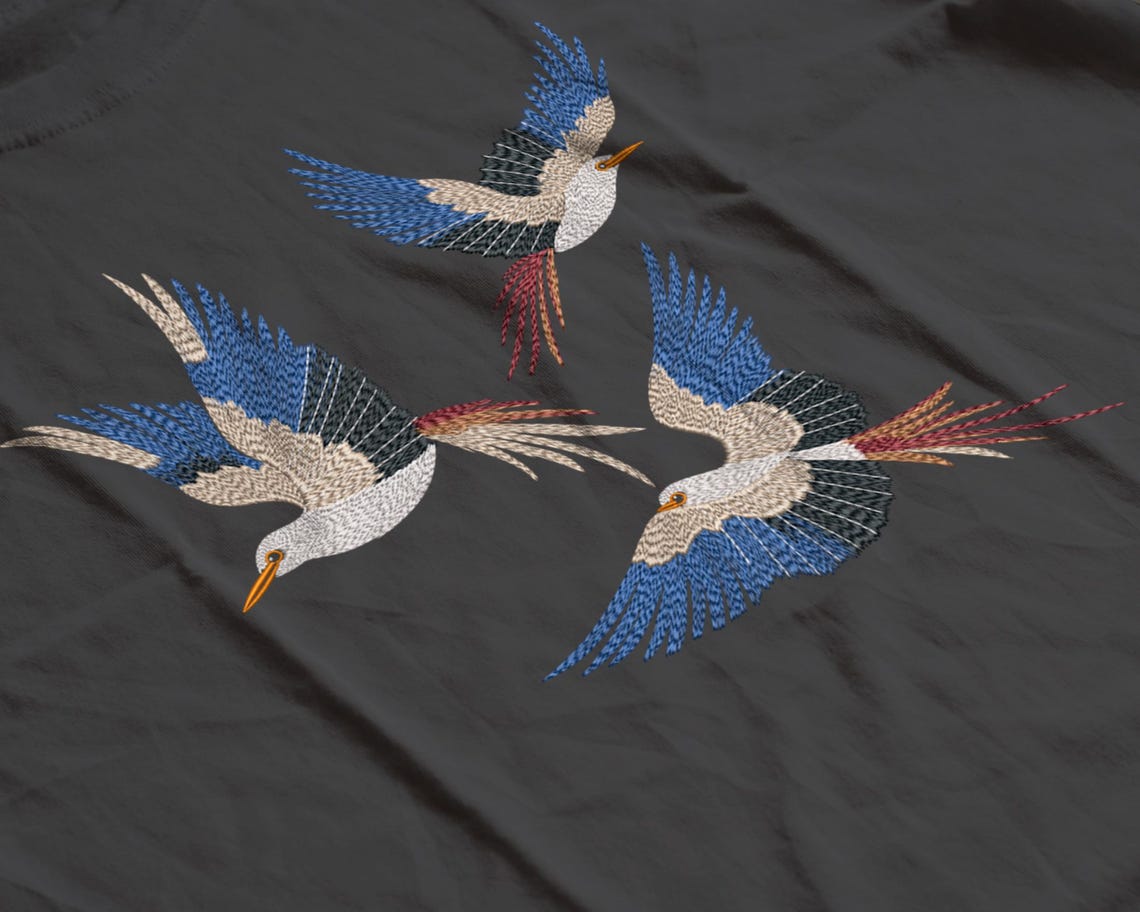 Flying Birds Embroidery Design | Elegant Heron Crane Digital Pattern ...