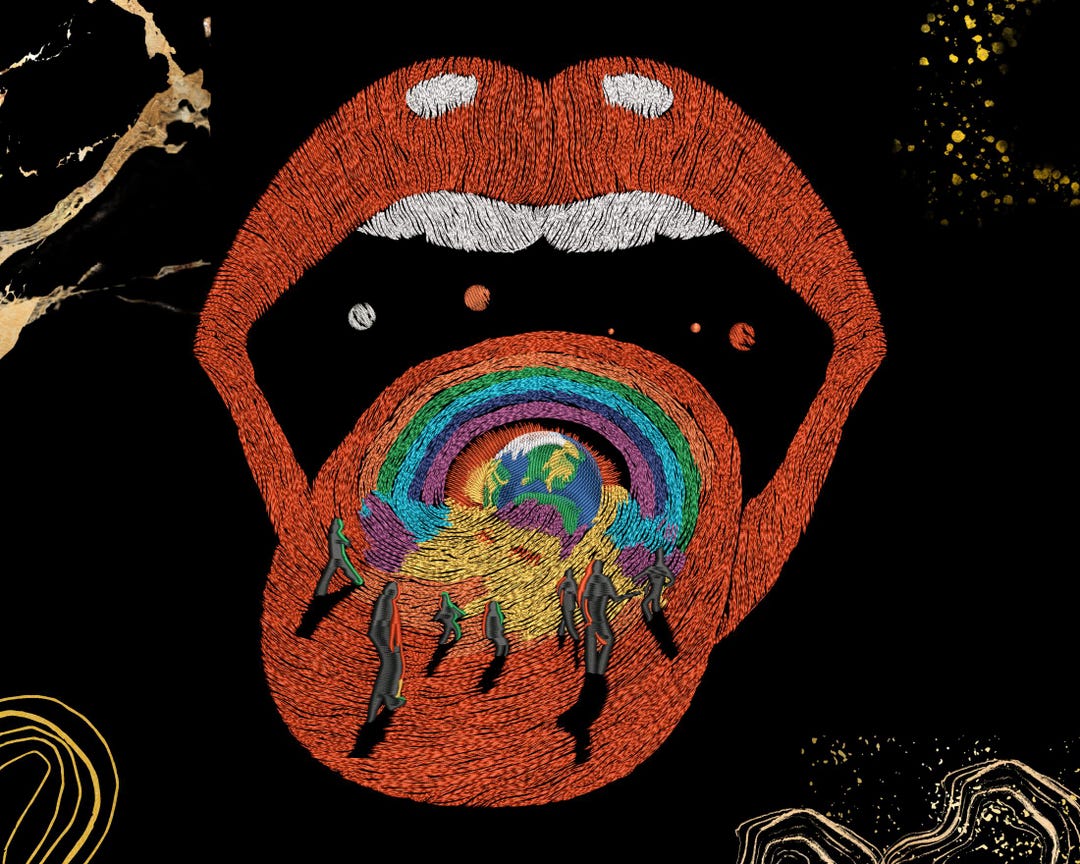 Psychedelic Lips Embroidery Design | Rainbow Surreal Art | Festival ...