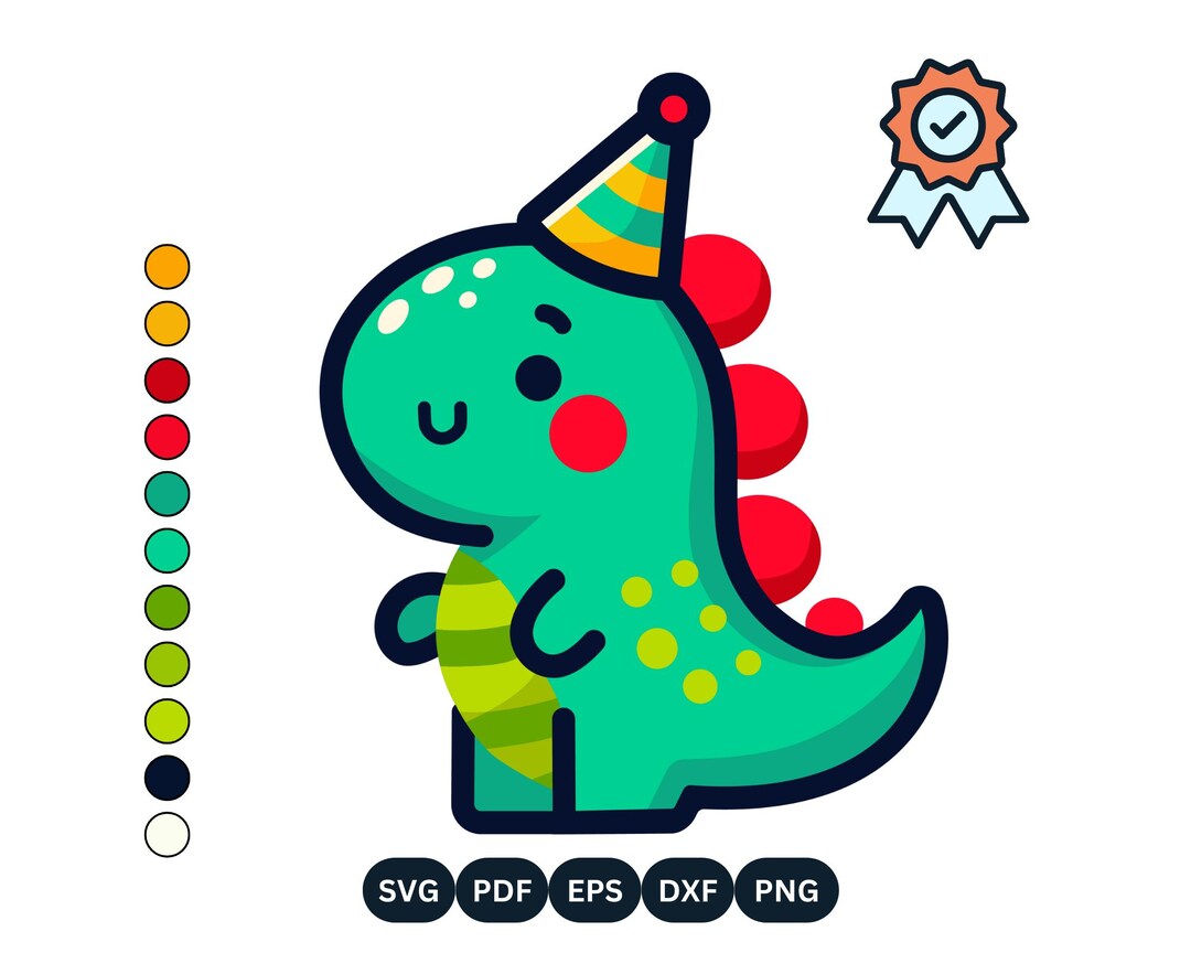 Cute Birthday Dinosaur SVG, Dino Party Clipart, Cartoon Dinosaur PNG ...