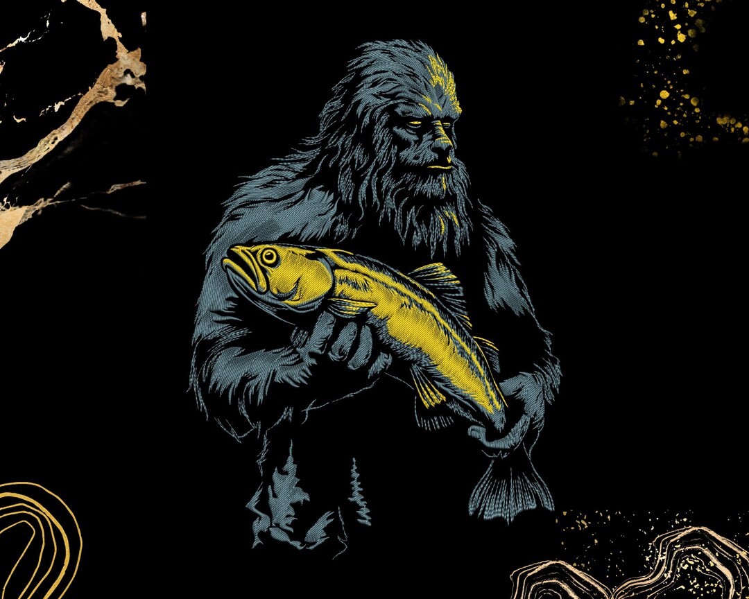 Bigfoot With Fish Embroidery Design | Sasquatch Fishing Theme | Outdoor ...