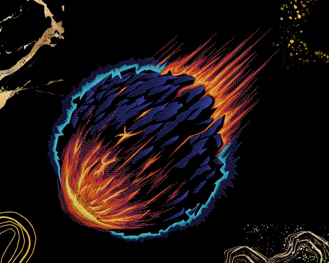 Fire Meteor Embroidery Design | Flaming Space Comet Art | Apparel ...