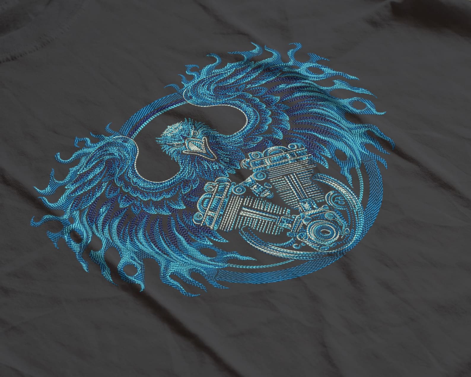Blue Eagle Engine Embroidery Design | Biker Mechanical Eagle ...