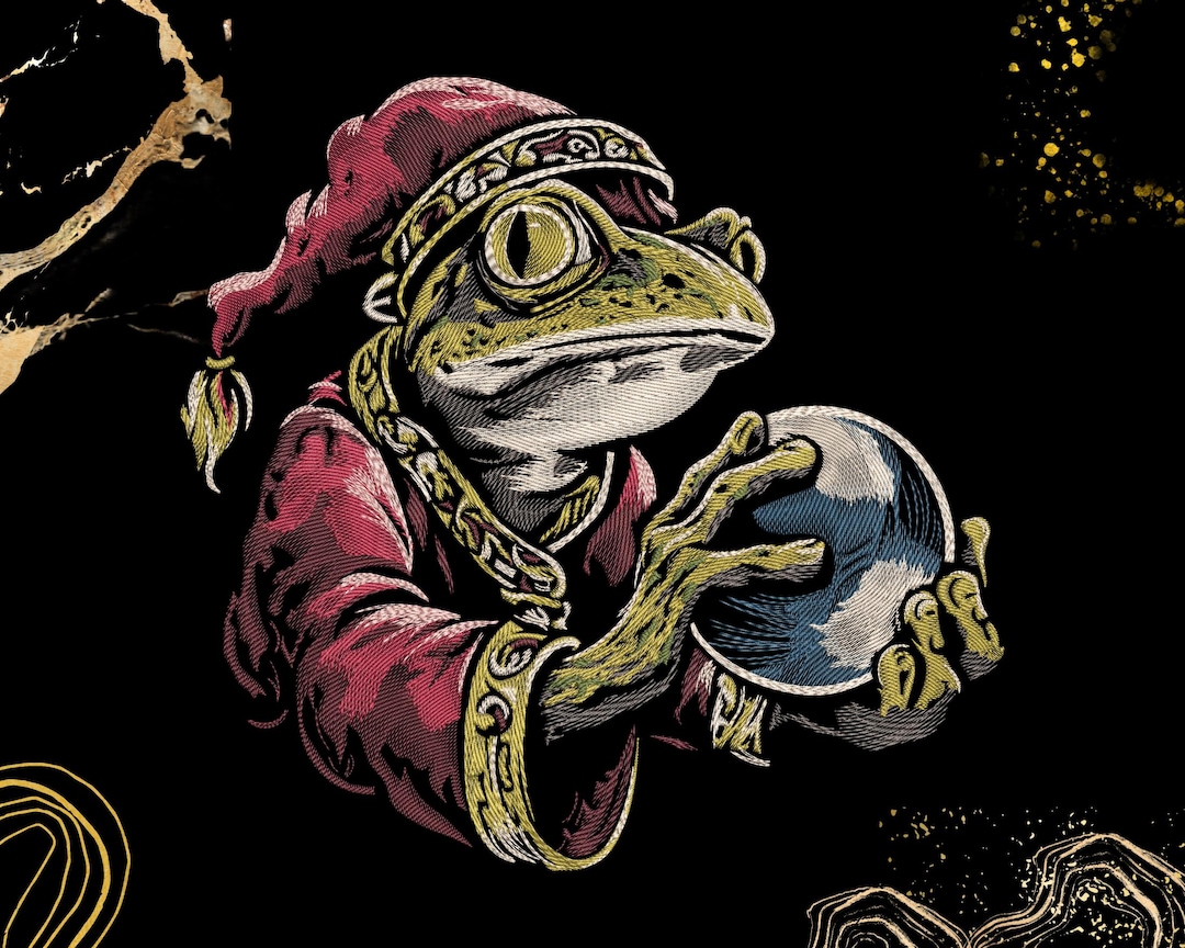 Wizard Frog Fortune Embroidery Design | Fantasy Fortune Teller Frog ...