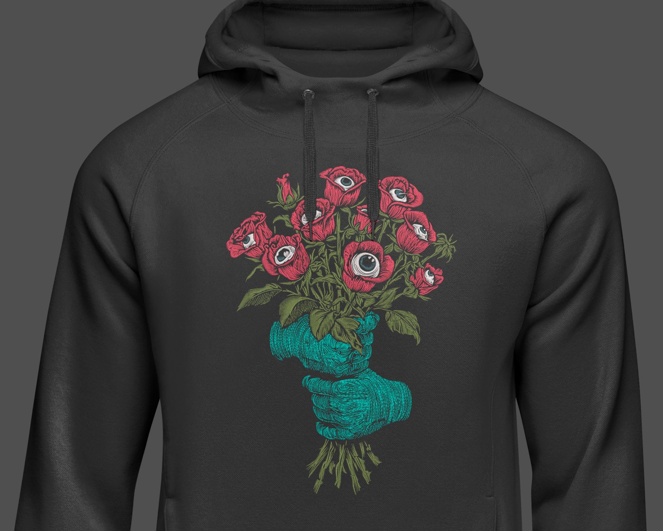 Surreal Roses Embroidery Design | Eyeball Flower Bouquet Art | Gothic ...