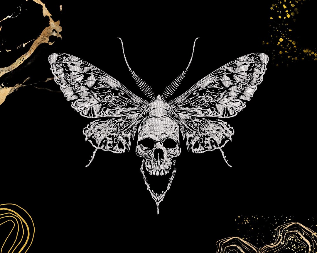 Gothic Skull Moth Embroidery Design | Dark Occult Line Art ...