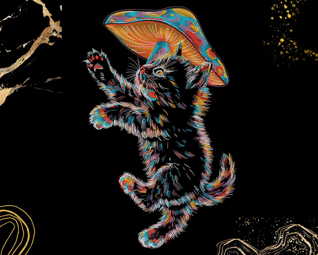 Psychedelic Cat Embroidery Design | Rainbow Mushroom Motif | Machine ...