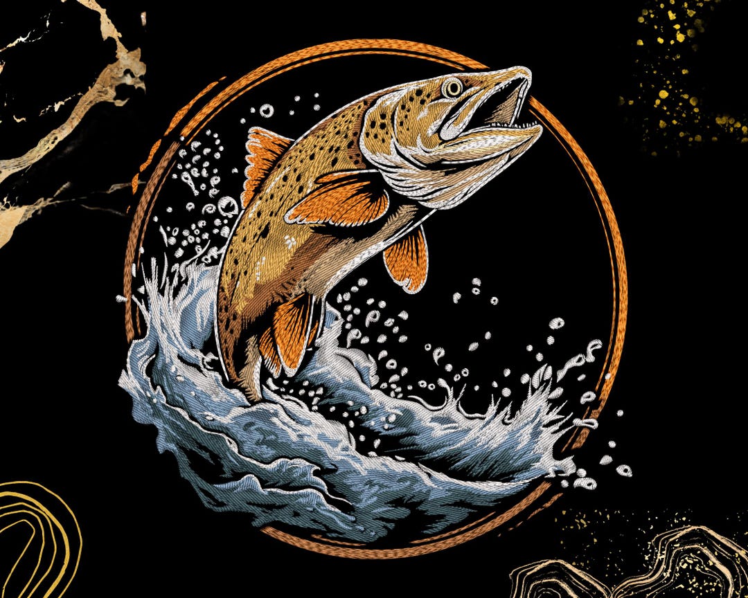 Jumping Trout Embroidery Design | Fishing Theme | for Anglers & Outdoor ...