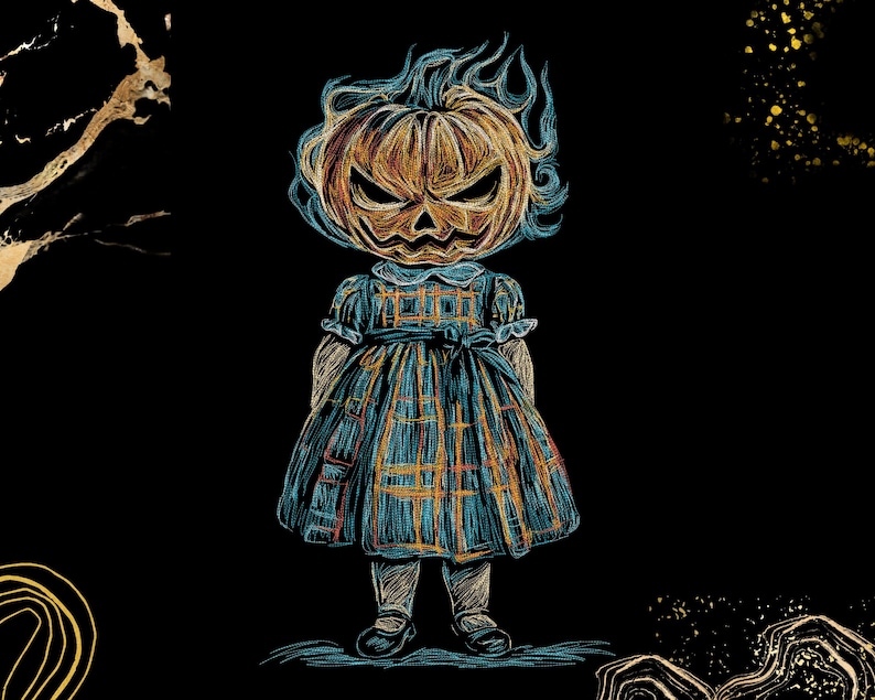 Pumpkin Doll Girl Embroidery Design | Spooky Halloween Gothic Doll ...