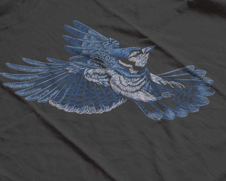 Flying Blue Jay Embroidery Design | Bird Art Pattern | Clothing & Home ...
