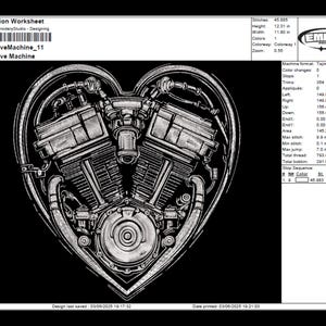 Motorcycle Engine Embroidery Design | Heart Shape V-twin Theme | Biker ...