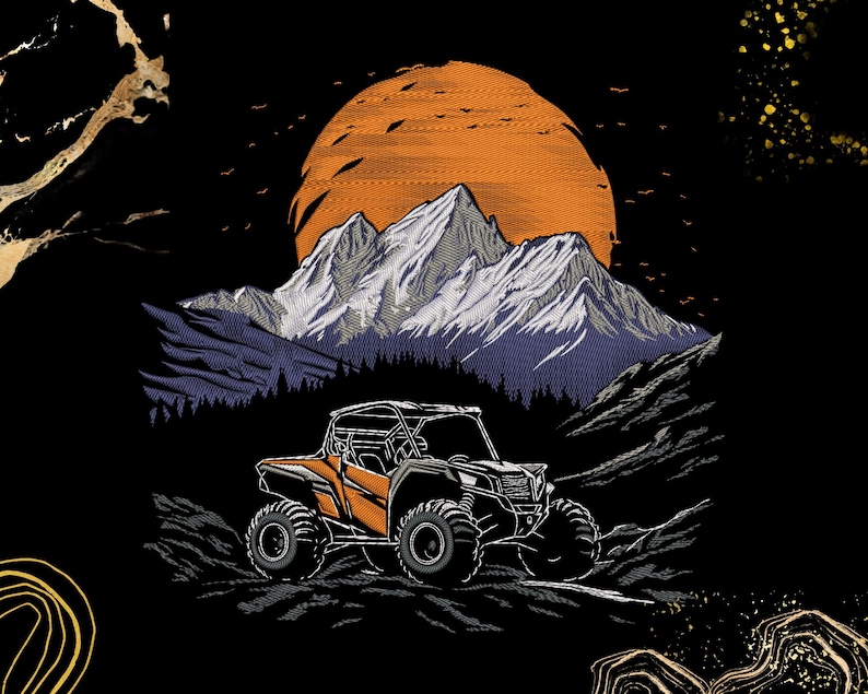 Off-road UTV Embroidery | Mountain Sunset Adventure Theme | for Outdoor ...
