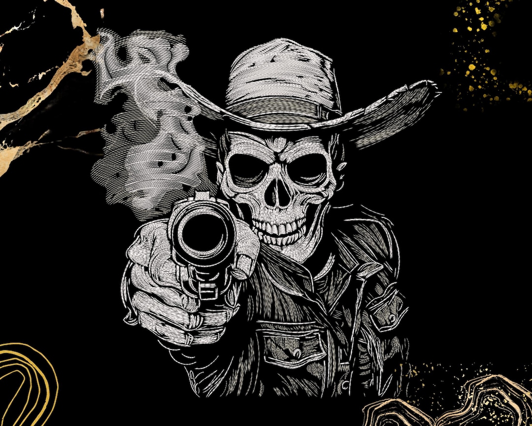 Skull Cowboy Embroidery Design | Wild West Outlaw Theme | for Jackets ...
