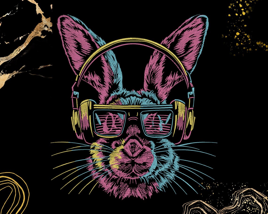 DJ Rabbit Embroidery Design | Digital Embroidery | Music Lovers | Pes ...