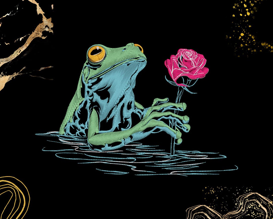 Frog in Love Embroidery Design | Cute Frog Holding Rose in Water ...