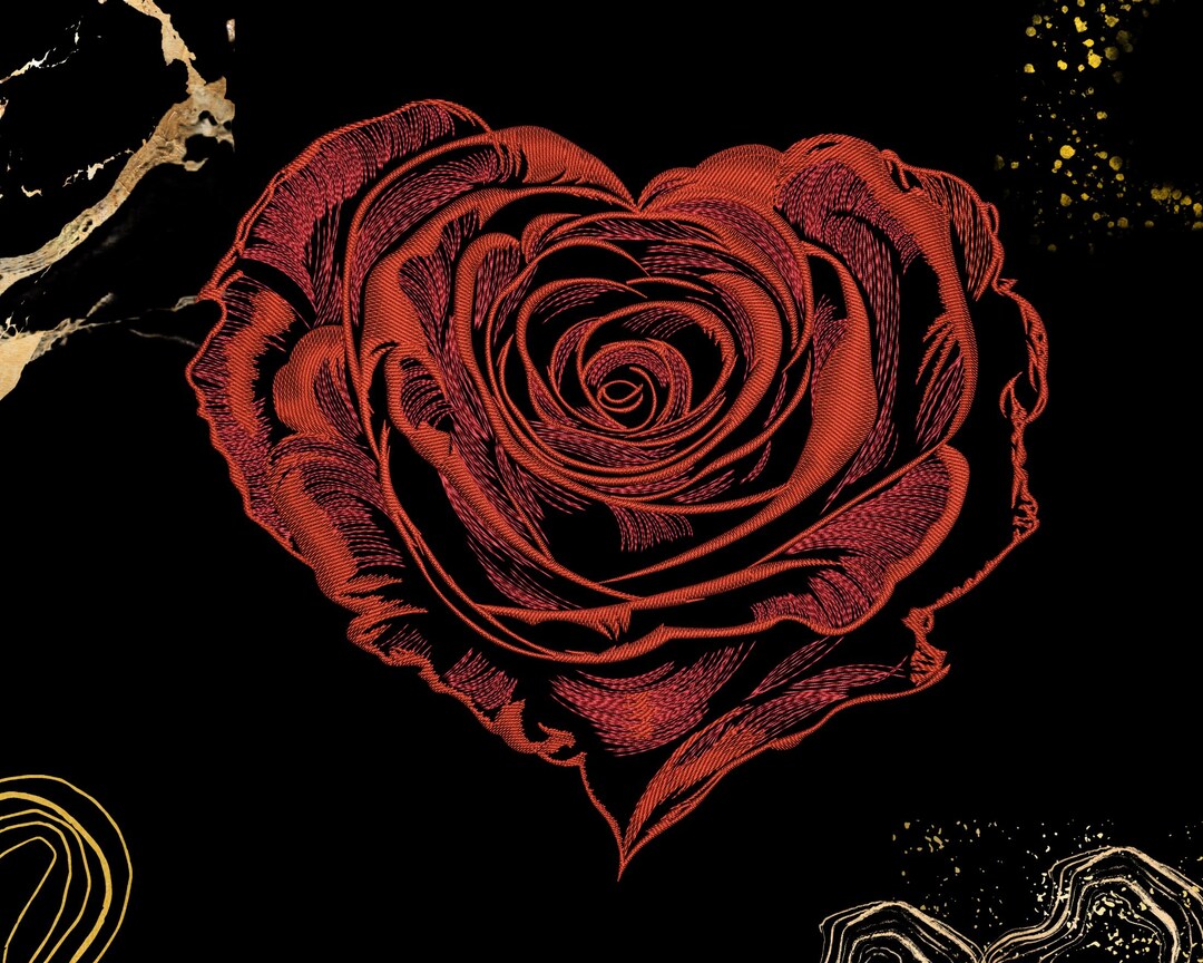 Heart Rose Embroidery Design, Romantic Floral Theme, Valentine Gift ...