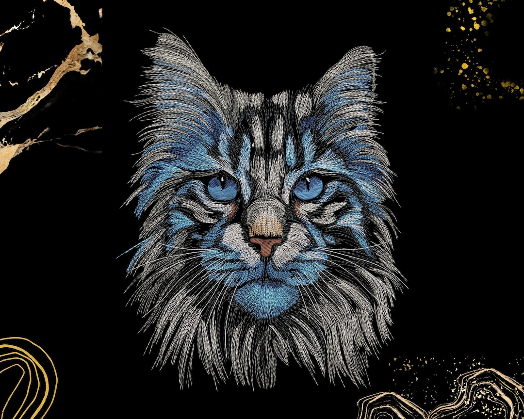 Maine Coon Cat Embroidery Design | Mystic Blue Tabby Face Art | Pet ...