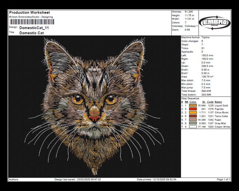 Realistic Cat Machine Embroidery Design - Detailed Animal Embroidery ...