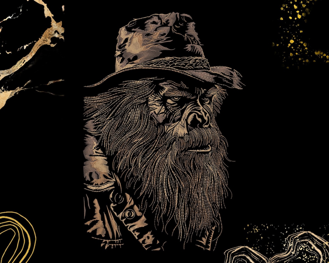 Bigfoot Cowboy Embroidery Design | Sasquatch Western Portrait | Biker ...